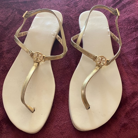 Tory Burch | Shoes | Tory Burch T Strap Gold Flat Sandals | Poshmark